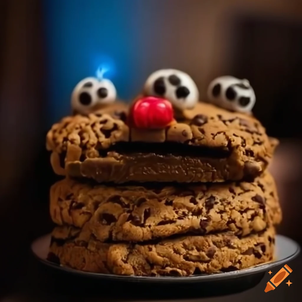 Cookie monster throwing cakes at grover's mouth on Craiyon