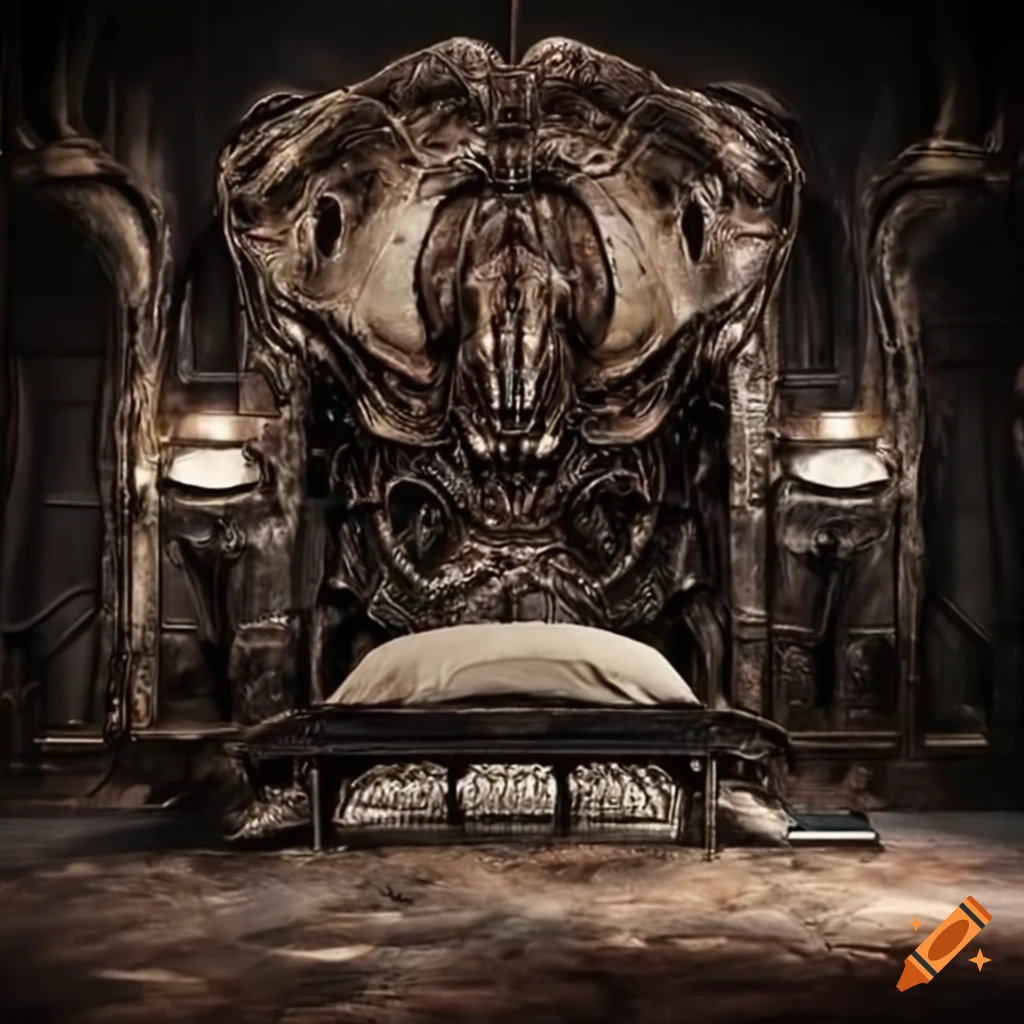 Xenomorphic themed bedroom suite with king size bed designed by giger ...