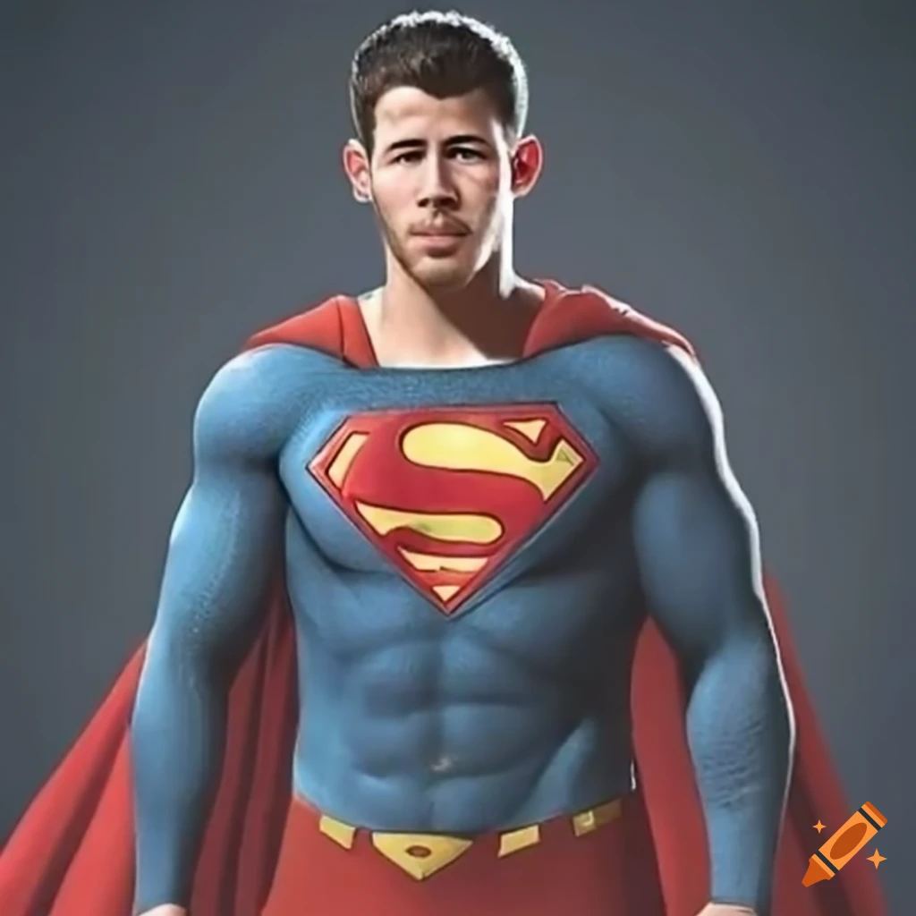 Realistic and detailed portrayal of nick jonas as superman on Craiyon