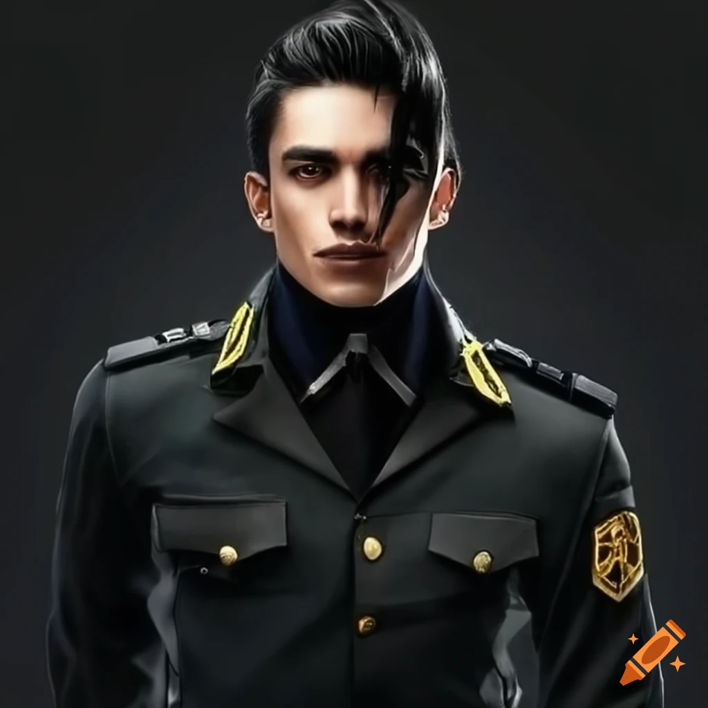Stylish brazilian military police officer with long tied black hair on ...