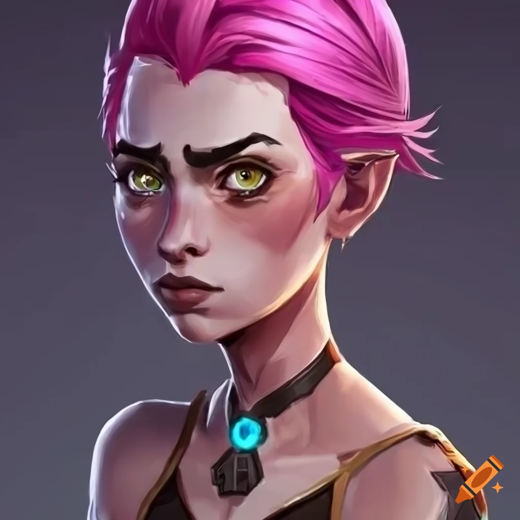 Female arcane character with pink hair on Craiyon