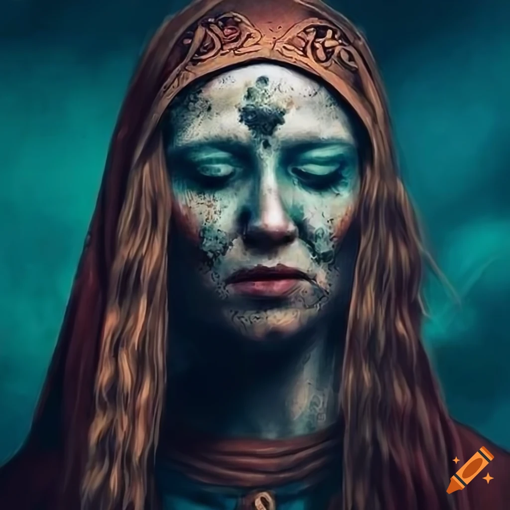 Portrait of norse shieldmaiden with traditional nordic war paint on Craiyon