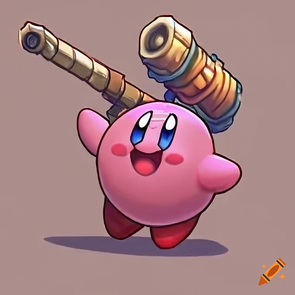 Kirby character holding an rpg launcher on Craiyon