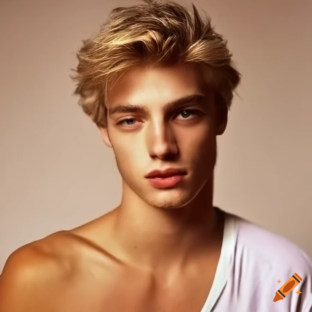 Male model with blonde hair in 90s-inspired photoshoot on Craiyon