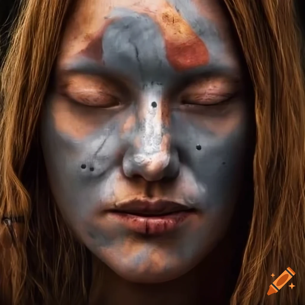 Portrait of norse shieldmaiden with closed eyes wearing traditional nordic war paint on Craiyon
