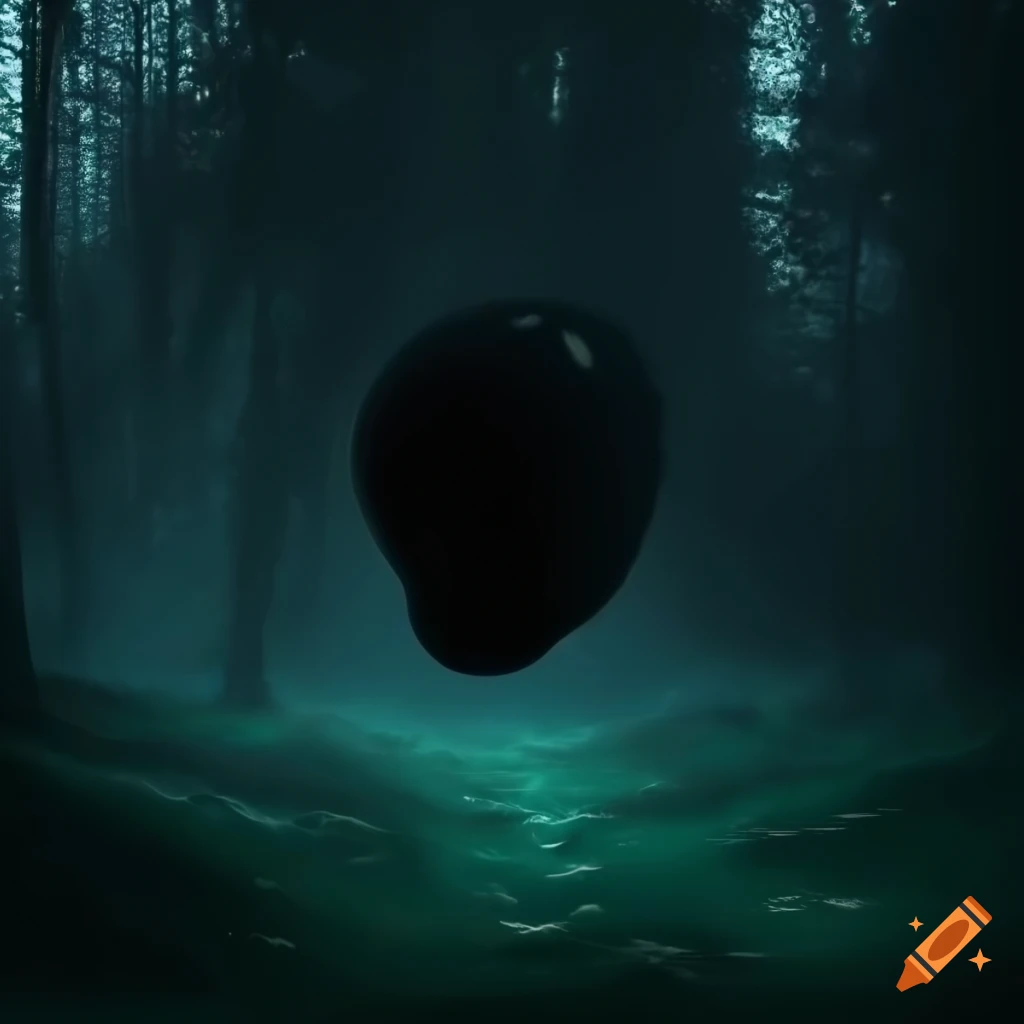 Spooky abstract blob over a dark forest landscape on Craiyon