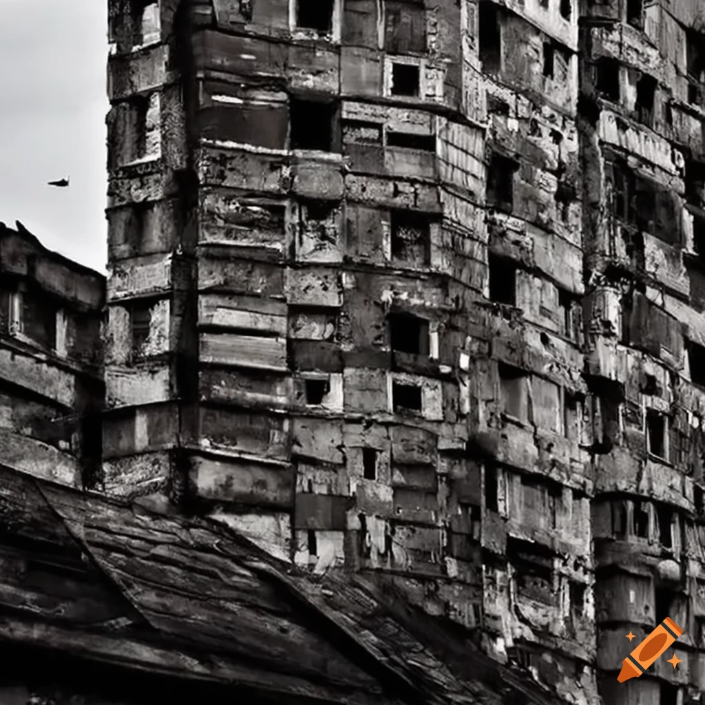 Urban landscape with towering concrete slums in russia on Craiyon
