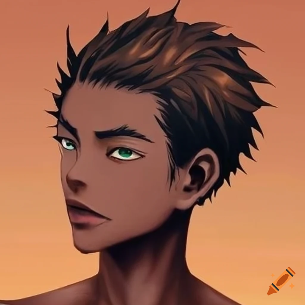 Japanese Anime Inspired Male Character With Dark Brown Skin And Creole