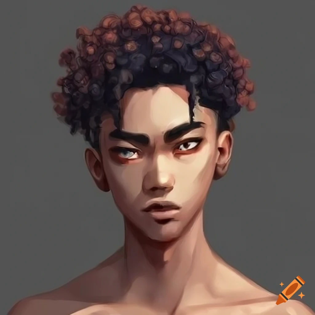Japanese Anime Inspired Male Character With Dark Brown Skin And Black