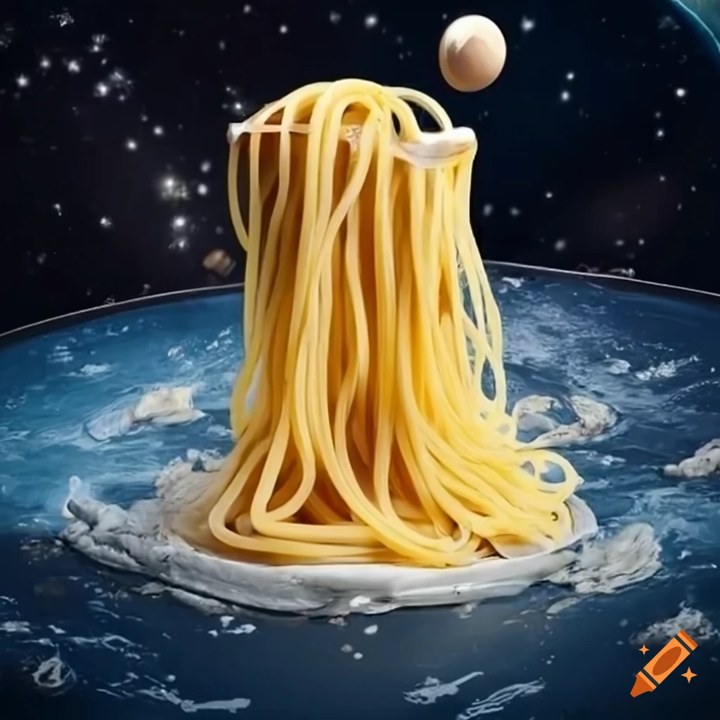 Spaghetti floating in space on Craiyon