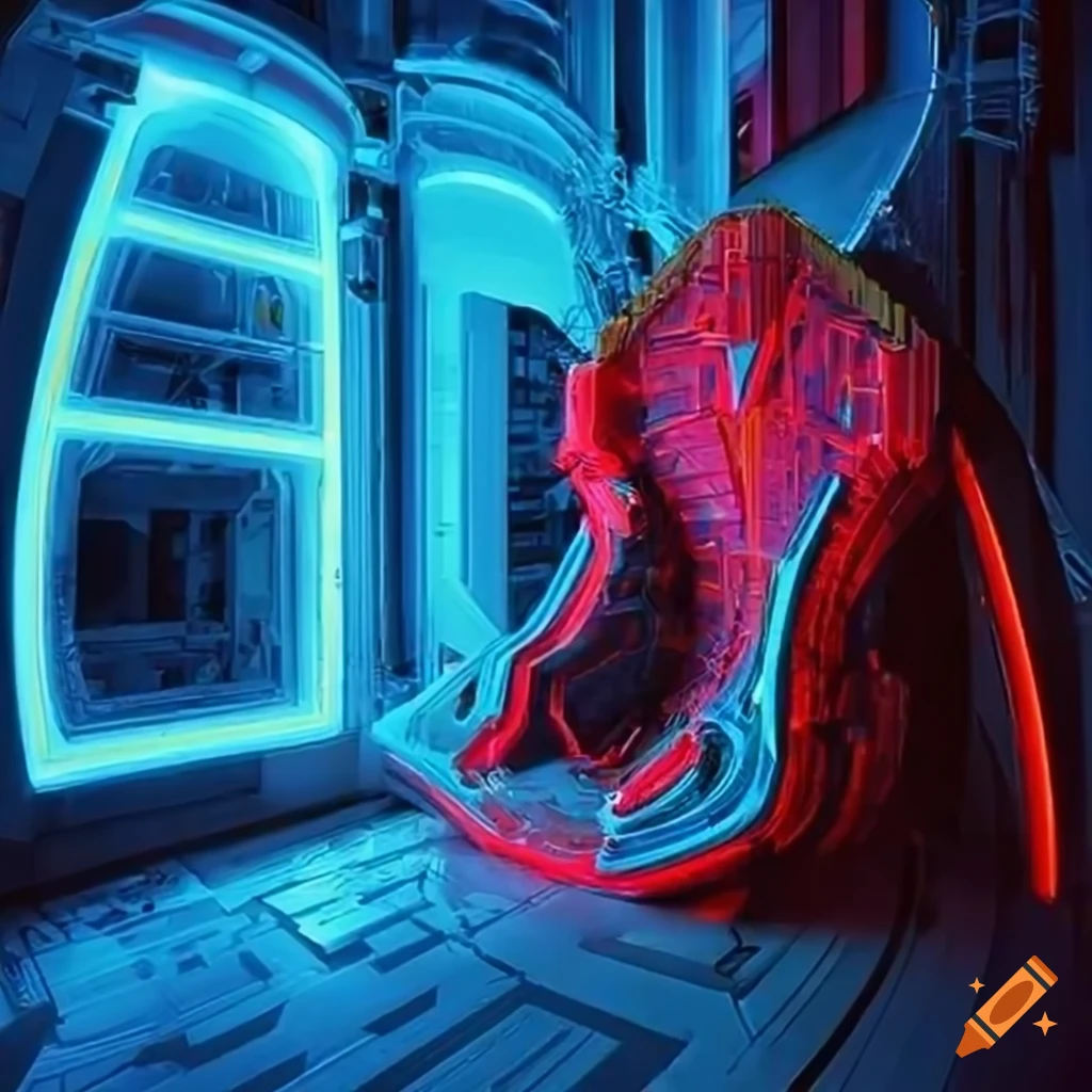 Futuristic neon-lit throne in a high-tech city on Craiyon