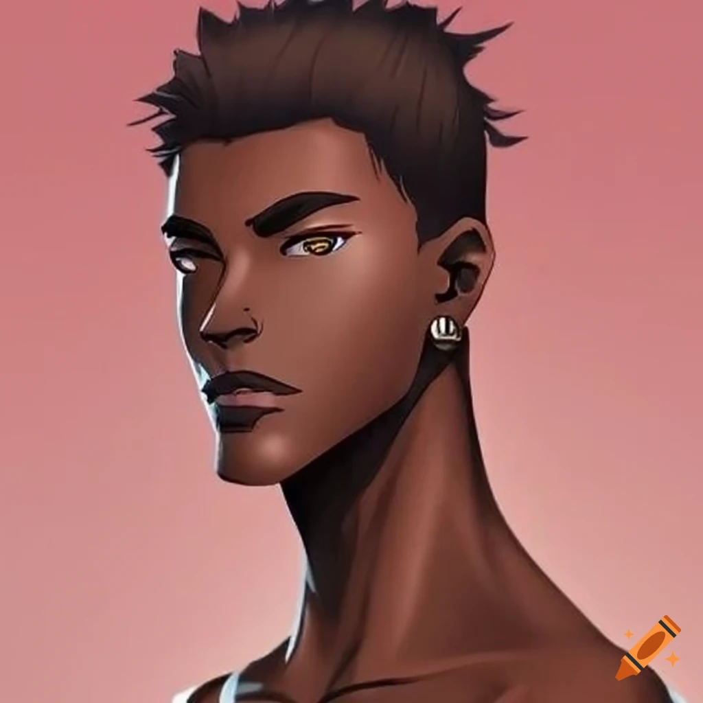 Japanese Anime Inspired Male Character With Dark Brown Skin And Creole