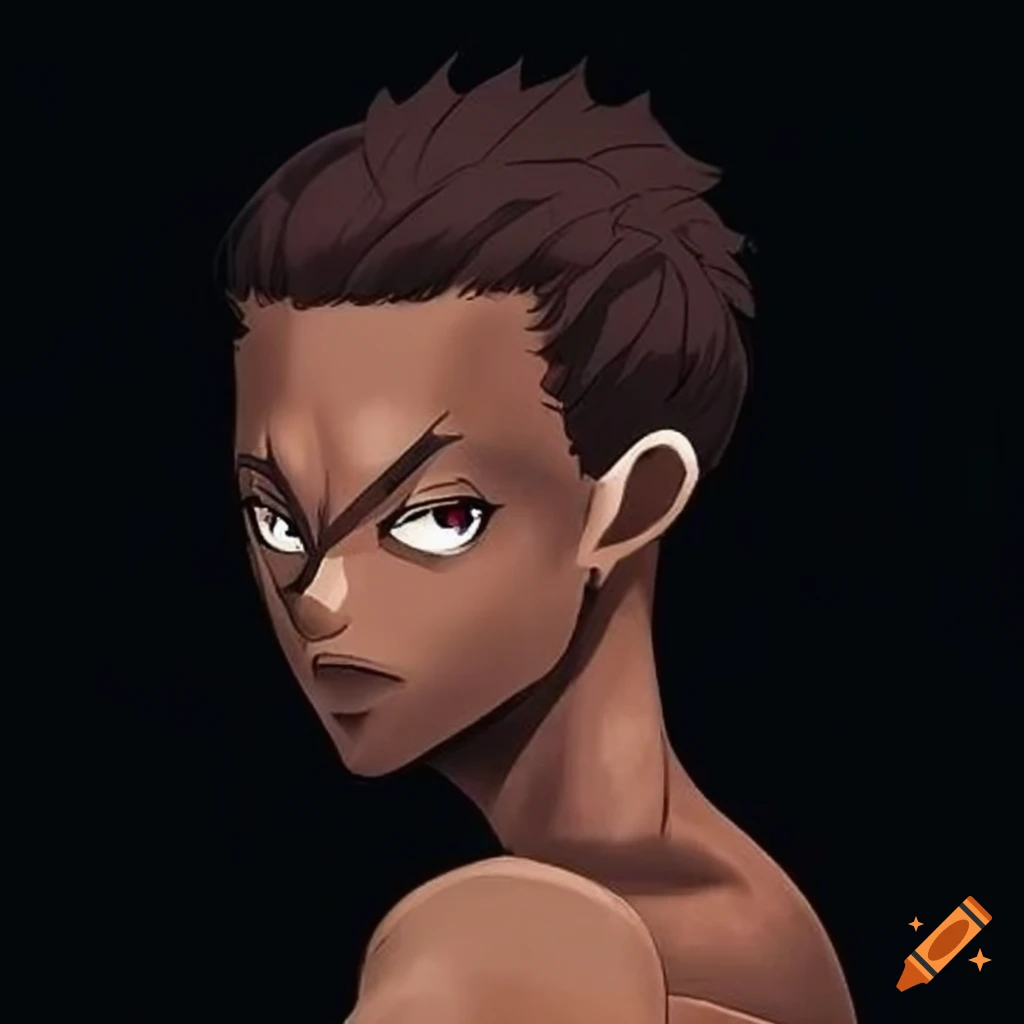 Japanese Anime Inspired Male Character With Dark Brown Skin And Creole