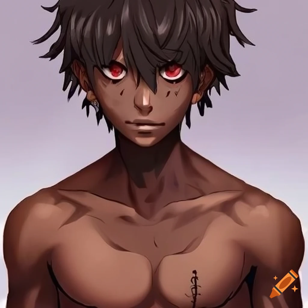 Japanese Anime Inspired Male Character With Dark Brown Skin And Creole