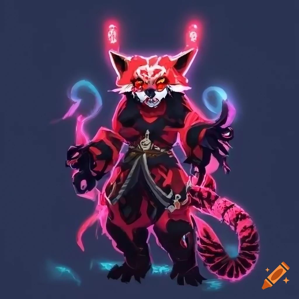 Fantastical stylized demonic red panda hannya hybrid character in ...
