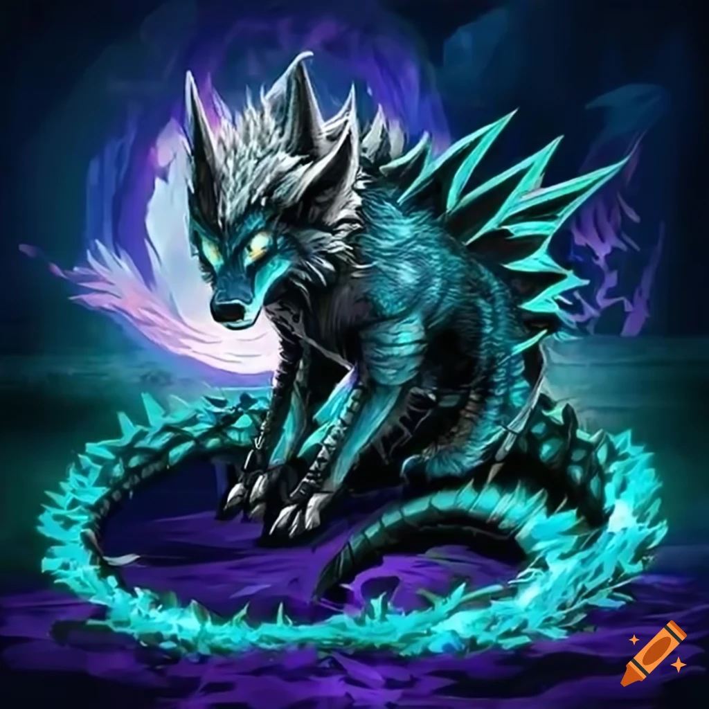 Illustration of a dragon-wolf hybrid creature on Craiyon
