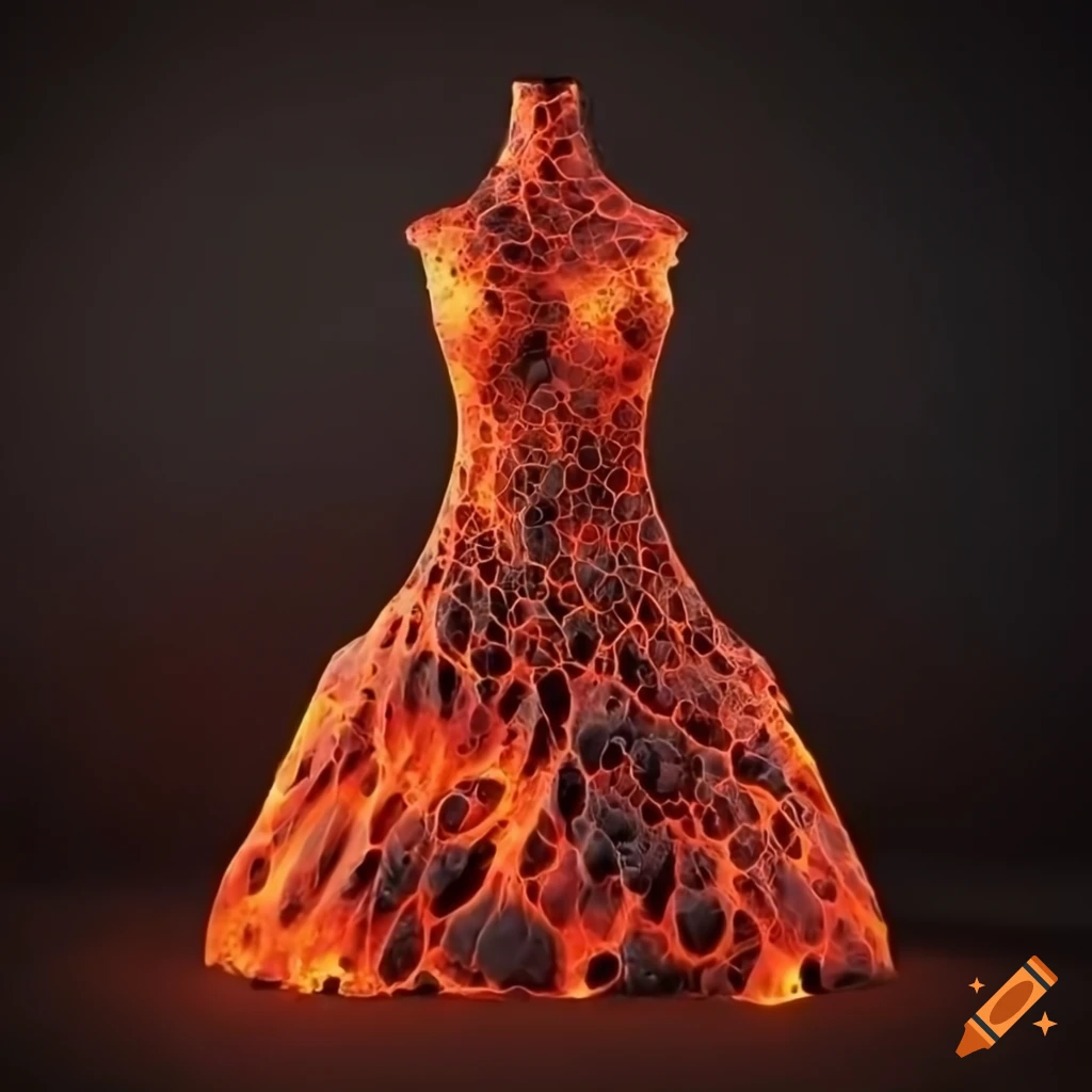 Detailed honeycomb-shaped dress made of molten lava with perfect ...
