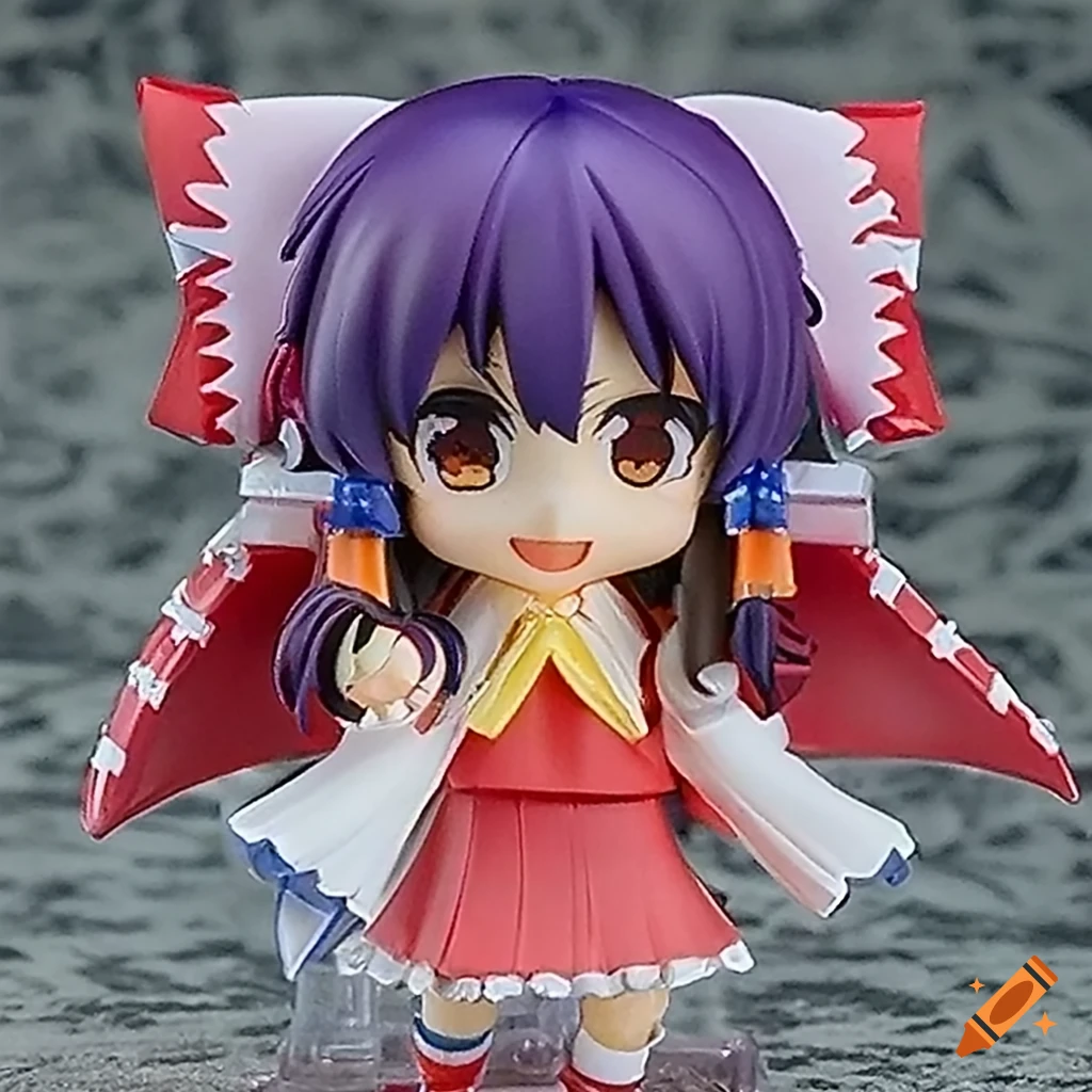 Hakurei reimu nendoroid with purple hair from pc-98 series on Craiyon