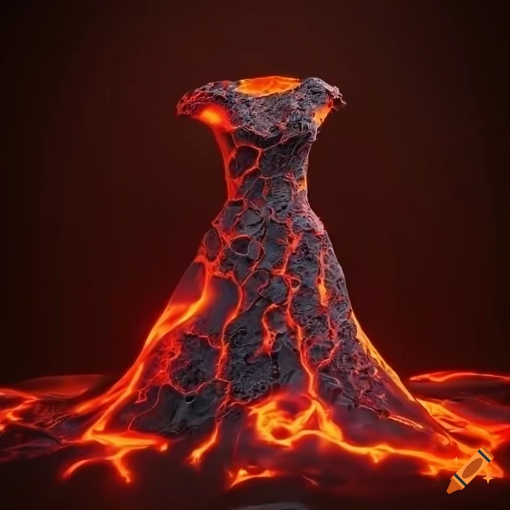 Detailed honeycomb-shaped dress made of molten lava with perfect ...