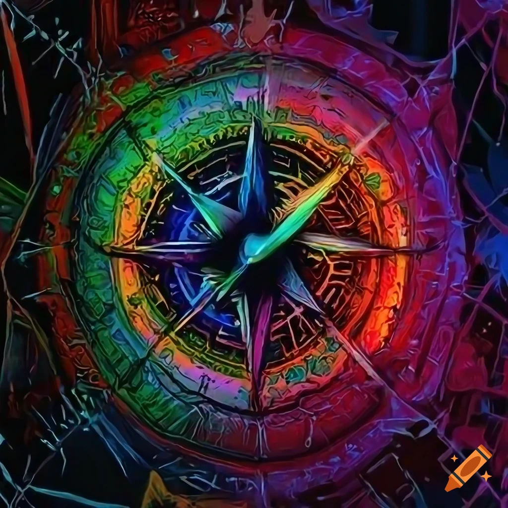 Compass on a spider web in muted colors on Craiyon