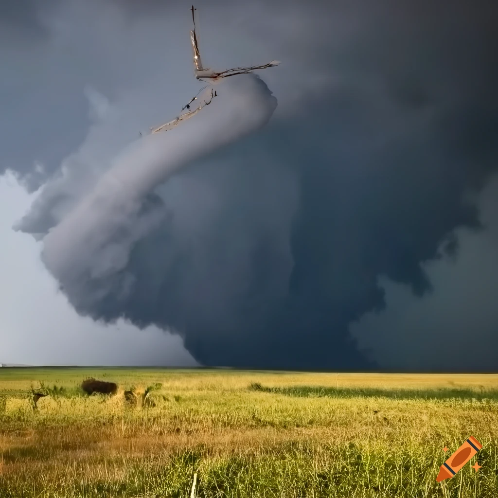 Twin tornadoes striking the plains under a dark sky on Craiyon