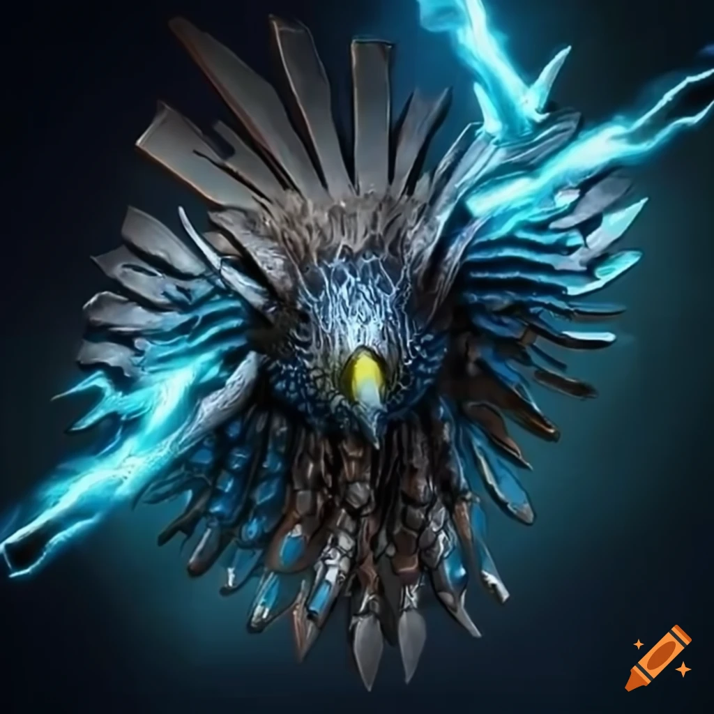 Cyborg with storm and hawk, metal scales, and eagle bird on Craiyon