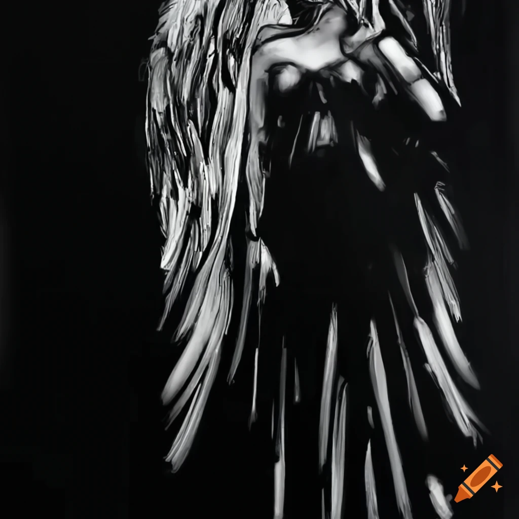 Dark angel depicted in high contrast black and white like frank miller ...