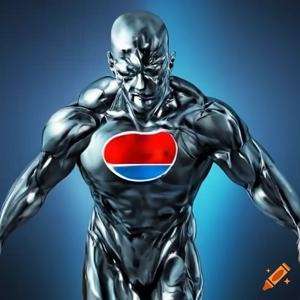 Silver Surfer superhero with Pepsi logo on chest in 4k resolution on ...