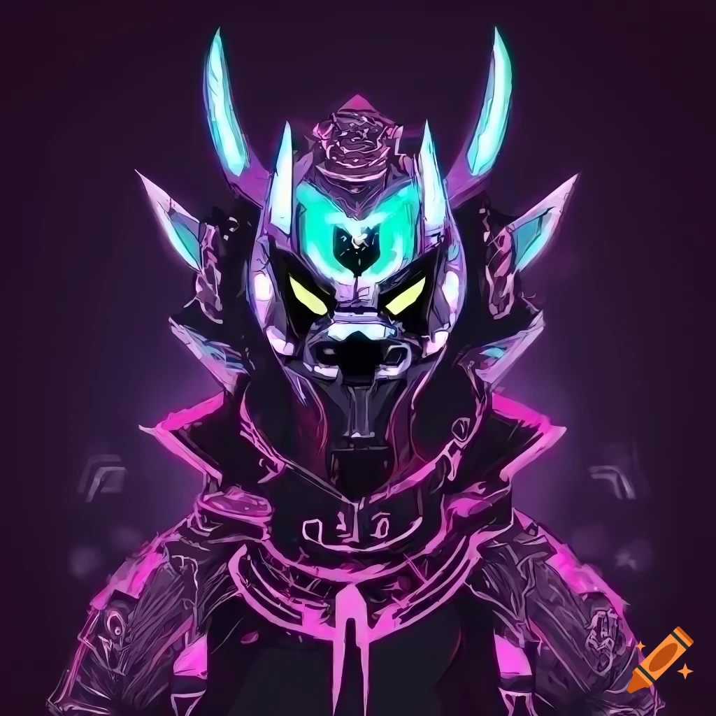 Fantastical demonic Red Panda Hannya hybrid in cyberpunk-style outfit ...