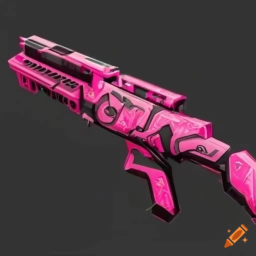 High-tech rifle with pink rune engravings and futuristic design on Craiyon