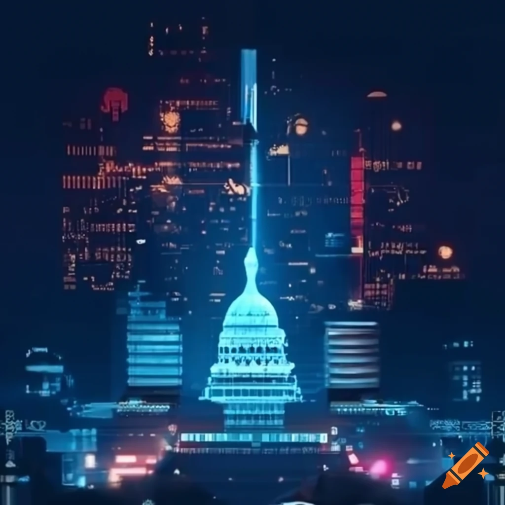 Government office with AI and people working in a futuristic setting on ...