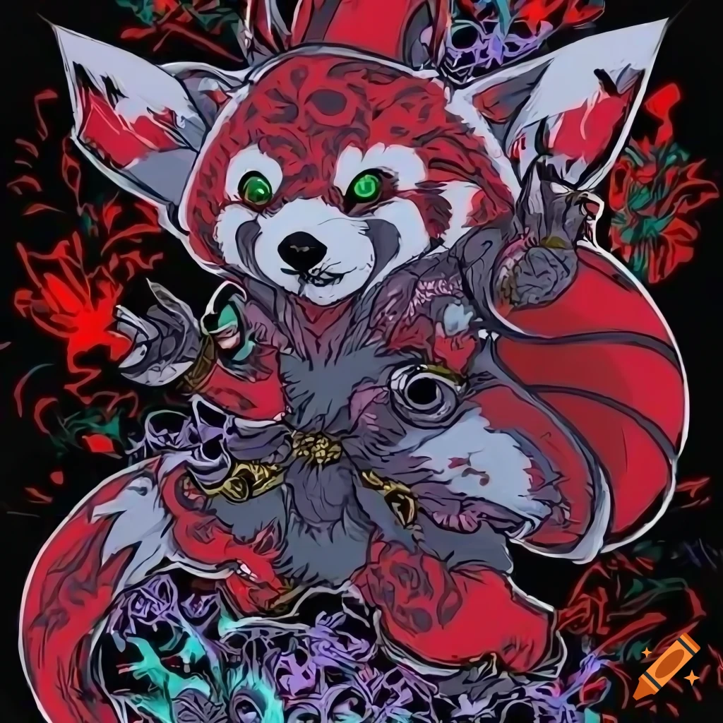 Fantastical Red Panda character with intricate tattoos in Anime style ...