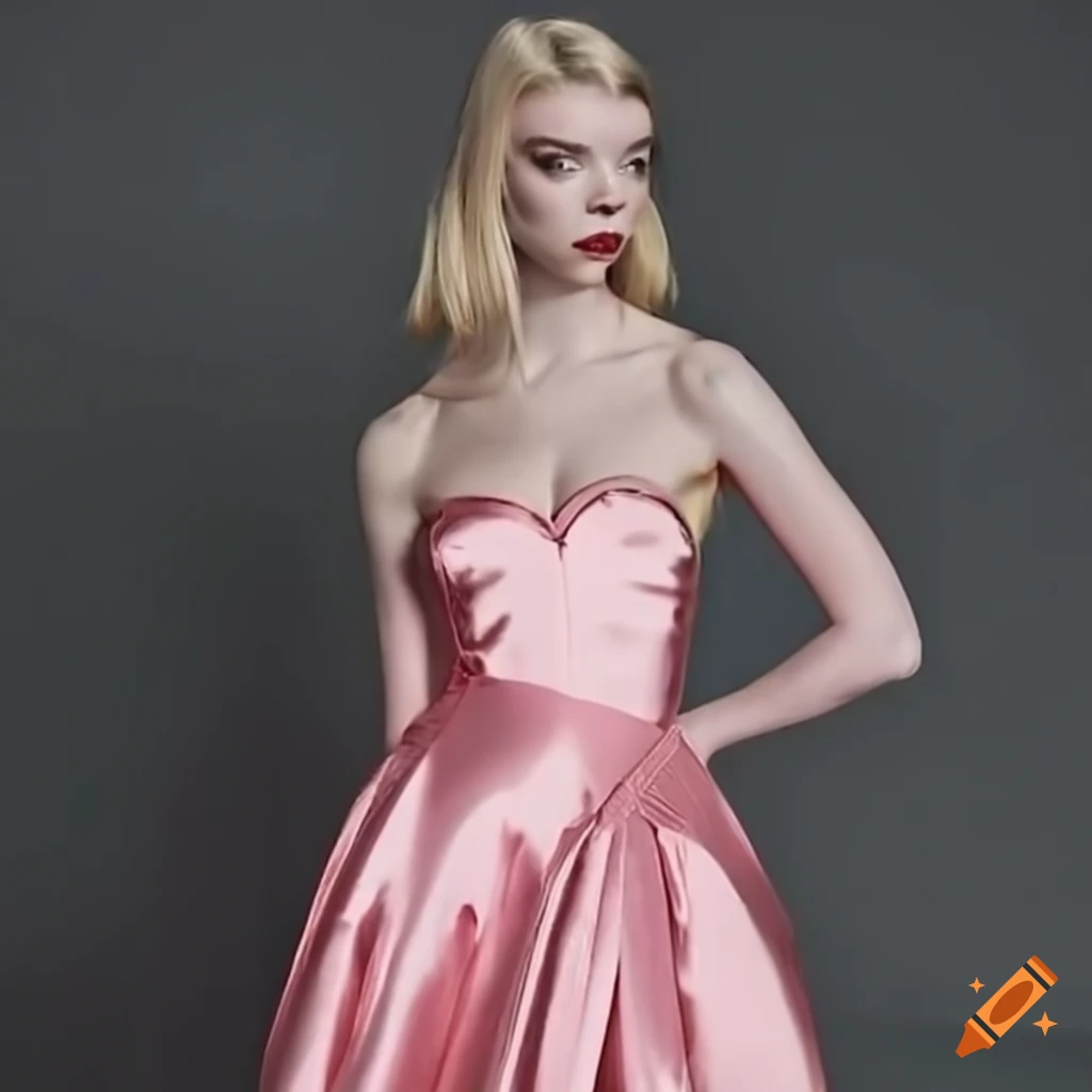 A woman in a pink satiny dress enjoying the sun on Craiyon