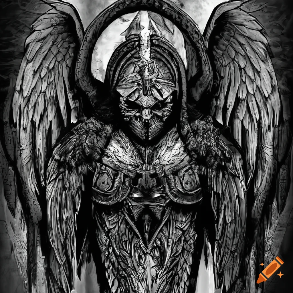 Dark angel in archangel helm with feathery wings dual wielding divine ...