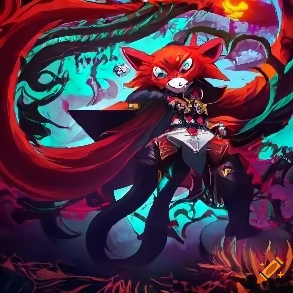 Fantastical heavily-stylized Red Panda character with intricate tattoos ...