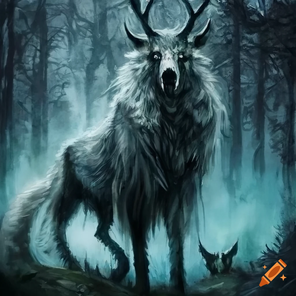 Wolf skull in dark fantasy art on Craiyon