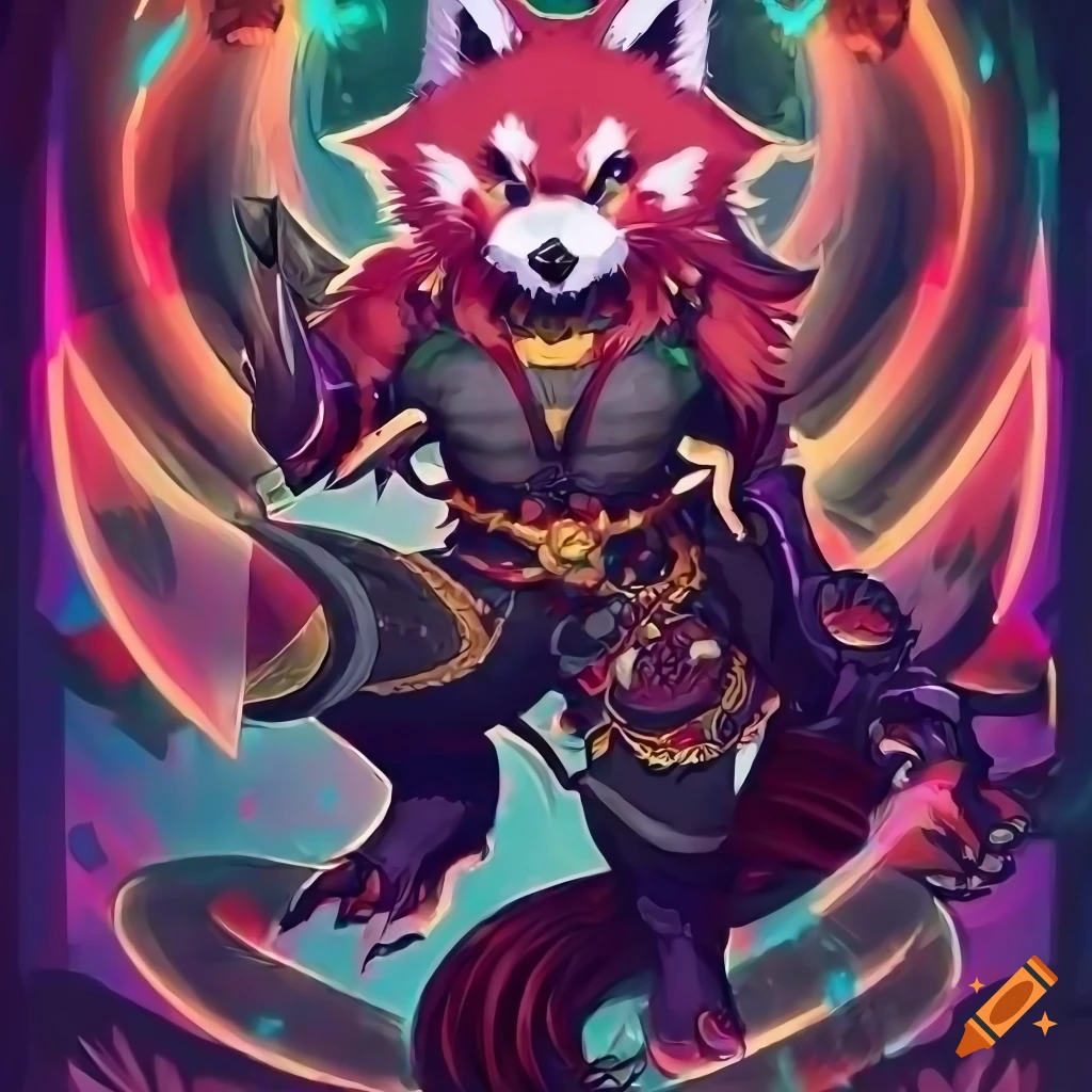 Fantastical Red Panda character with intricate tattoos in anime and ...