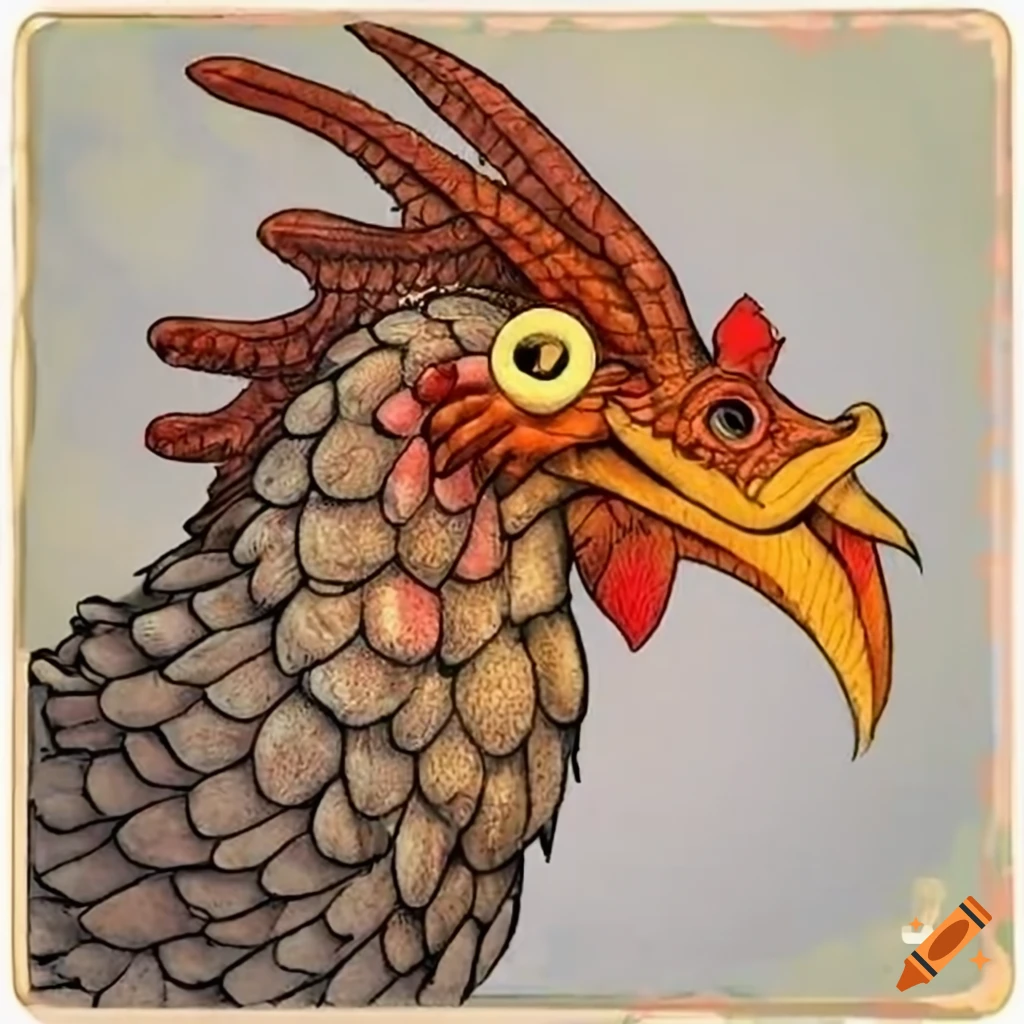 Mythical creature with part chicken and fish in a fantasy setting on ...