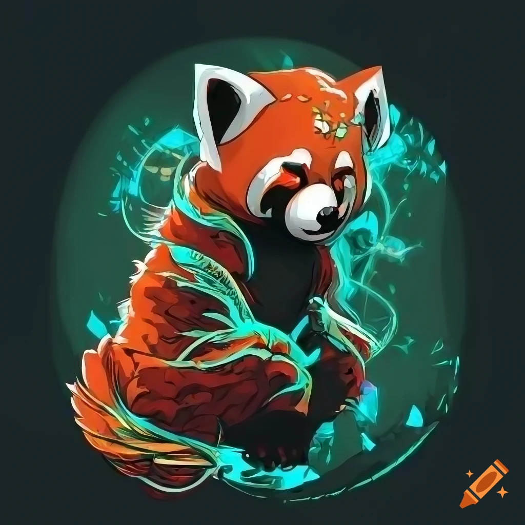 Fantastical heavily-stylized Red Panda character with intricate tattoos ...