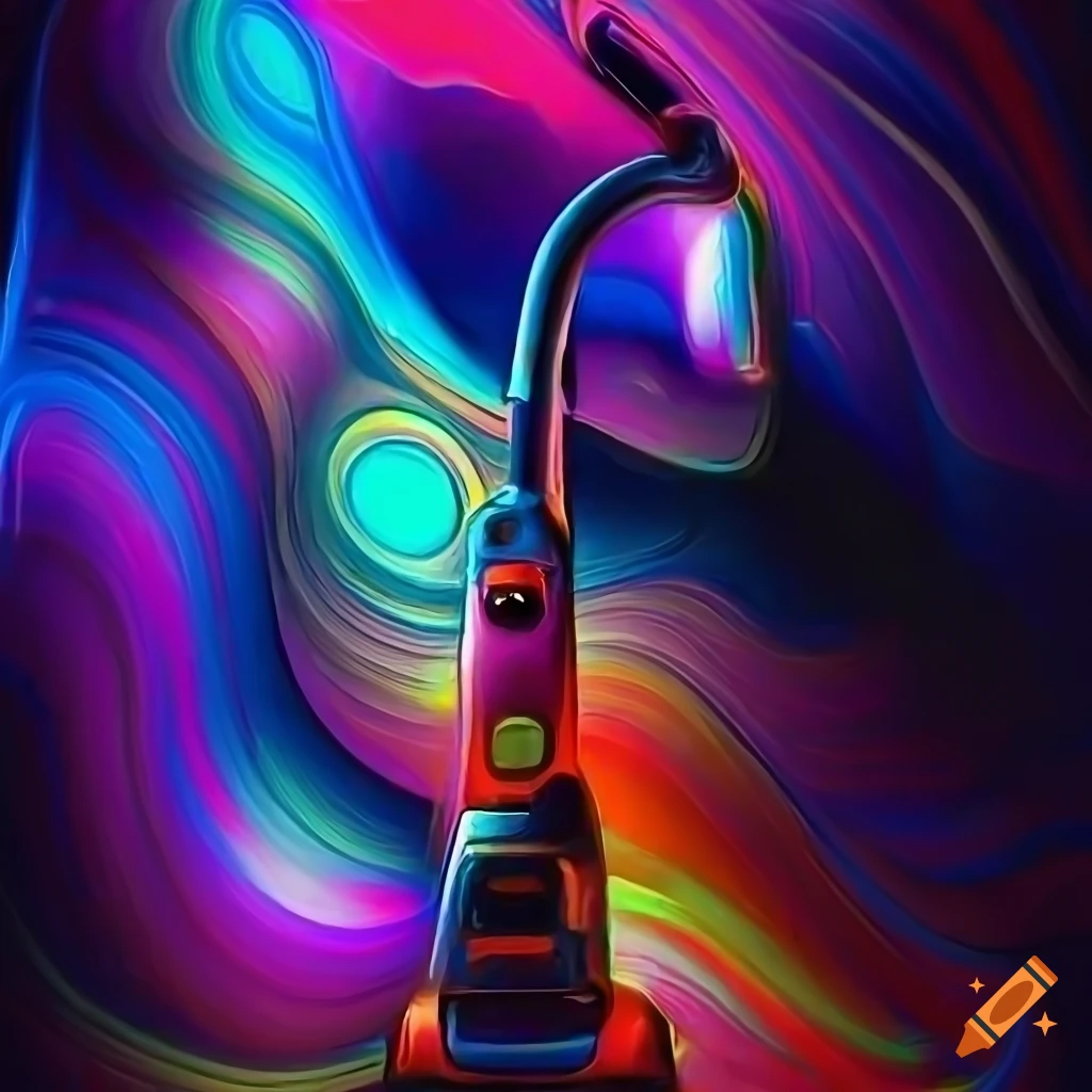 Colorful vacuum cleaner in muted acrylic colors with high contrast on ...
