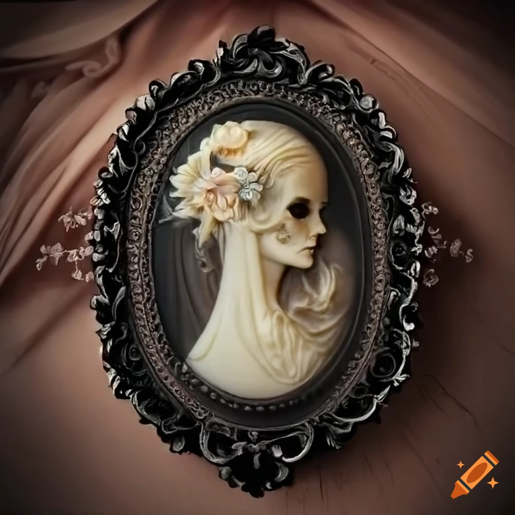 Gothic victorian macabre cameo with intricate floral frame on Craiyon