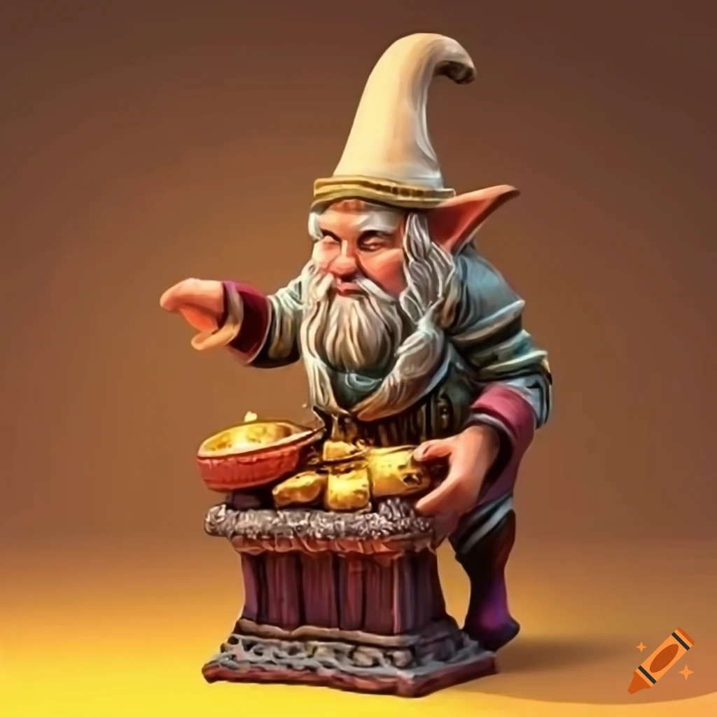Gnome merchant with a golden throne and donkey carrying golden loot on ...