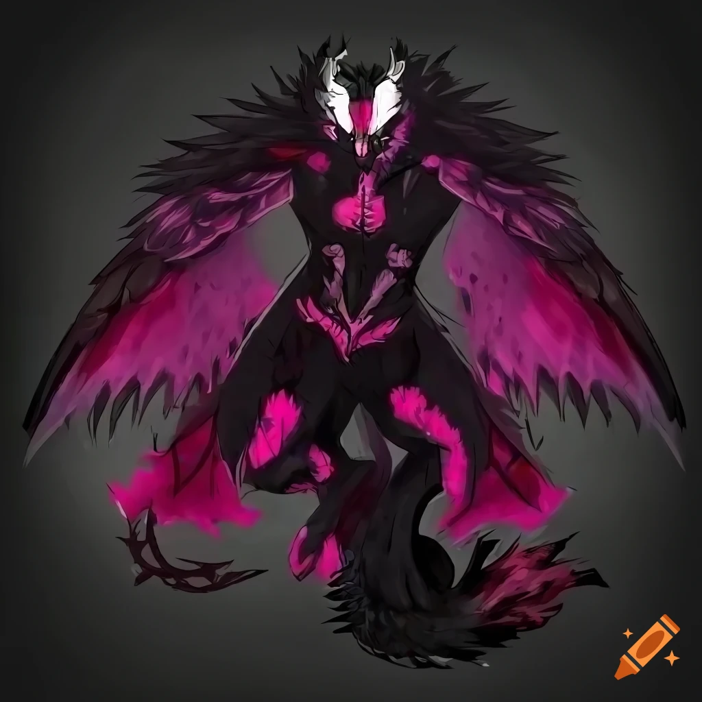 Fantastical gothic european badger raven demon hybrid in anime style ...