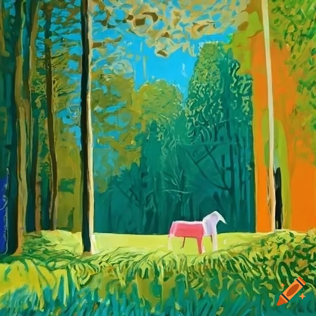 Forest and horse by David Hockney on Craiyon