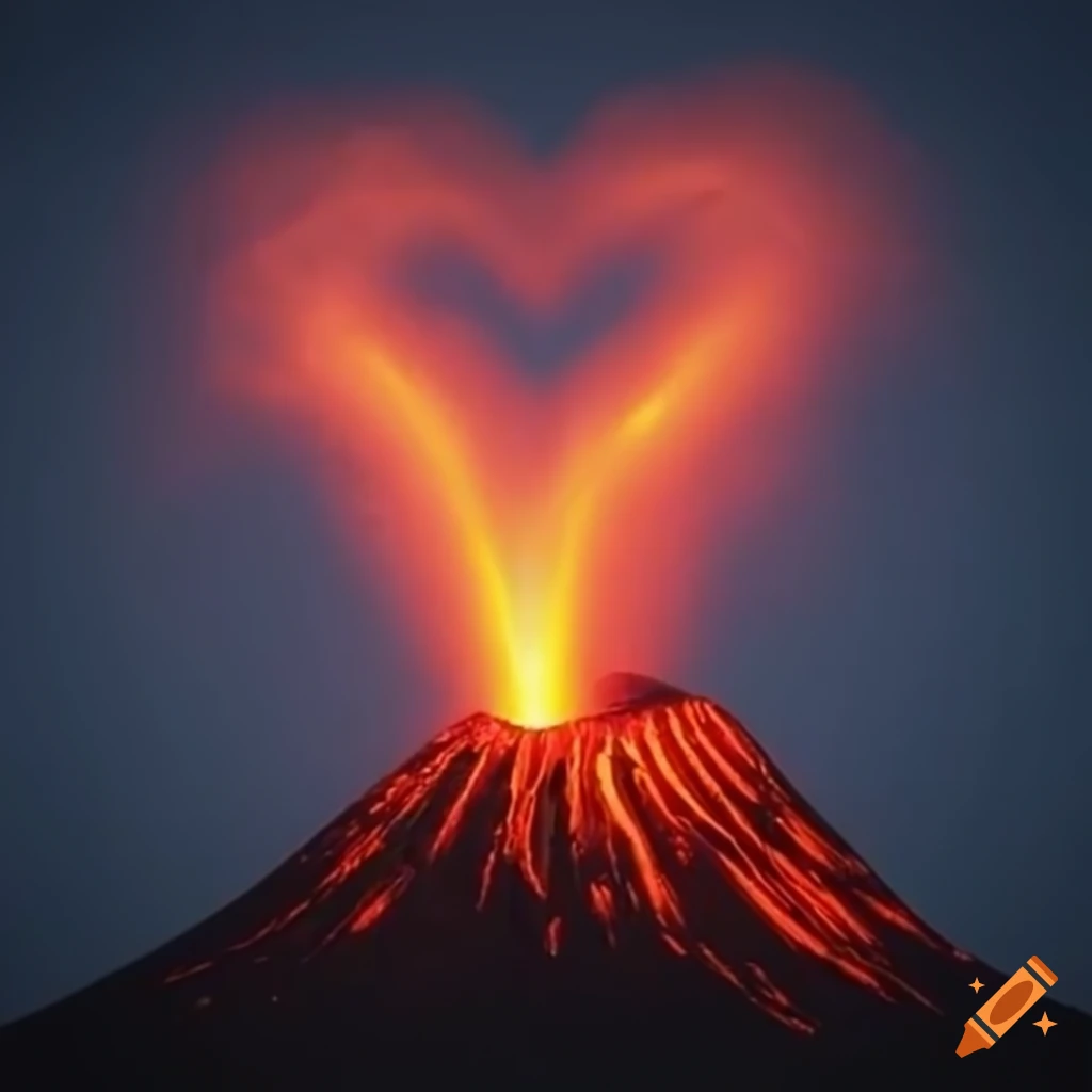 Volcano eruption in the shape of a heart on Craiyon