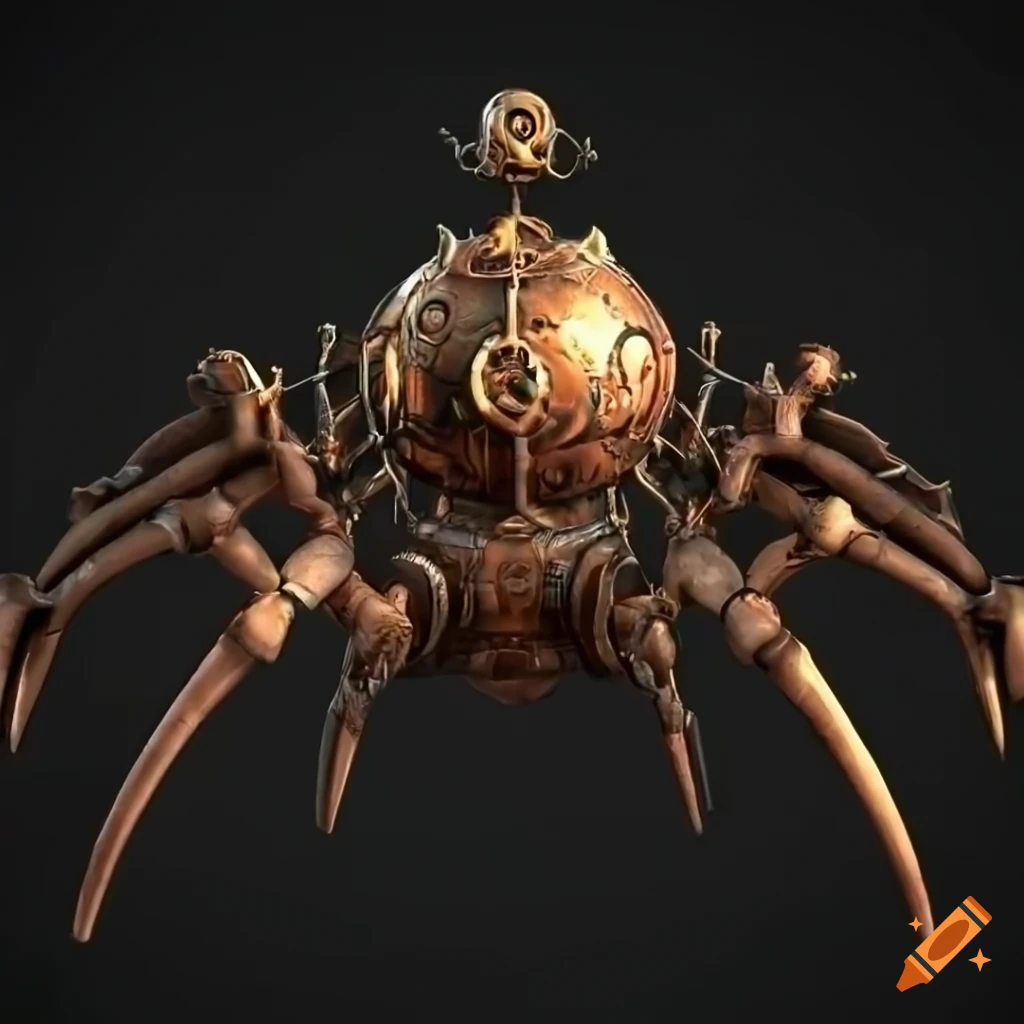Steampunk style terror spider machine 3d model on Craiyon