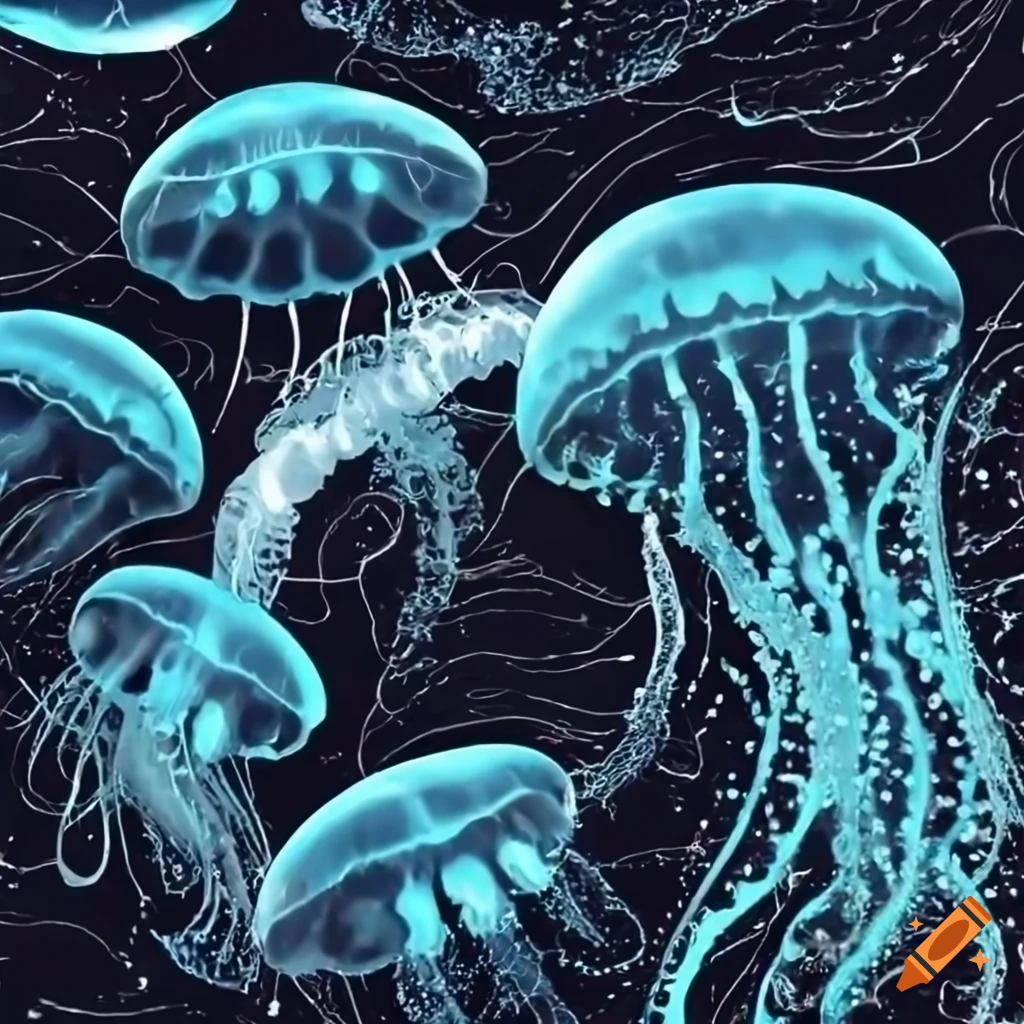 Mystical jellyfish with bioluminescent tendrils on Craiyon
