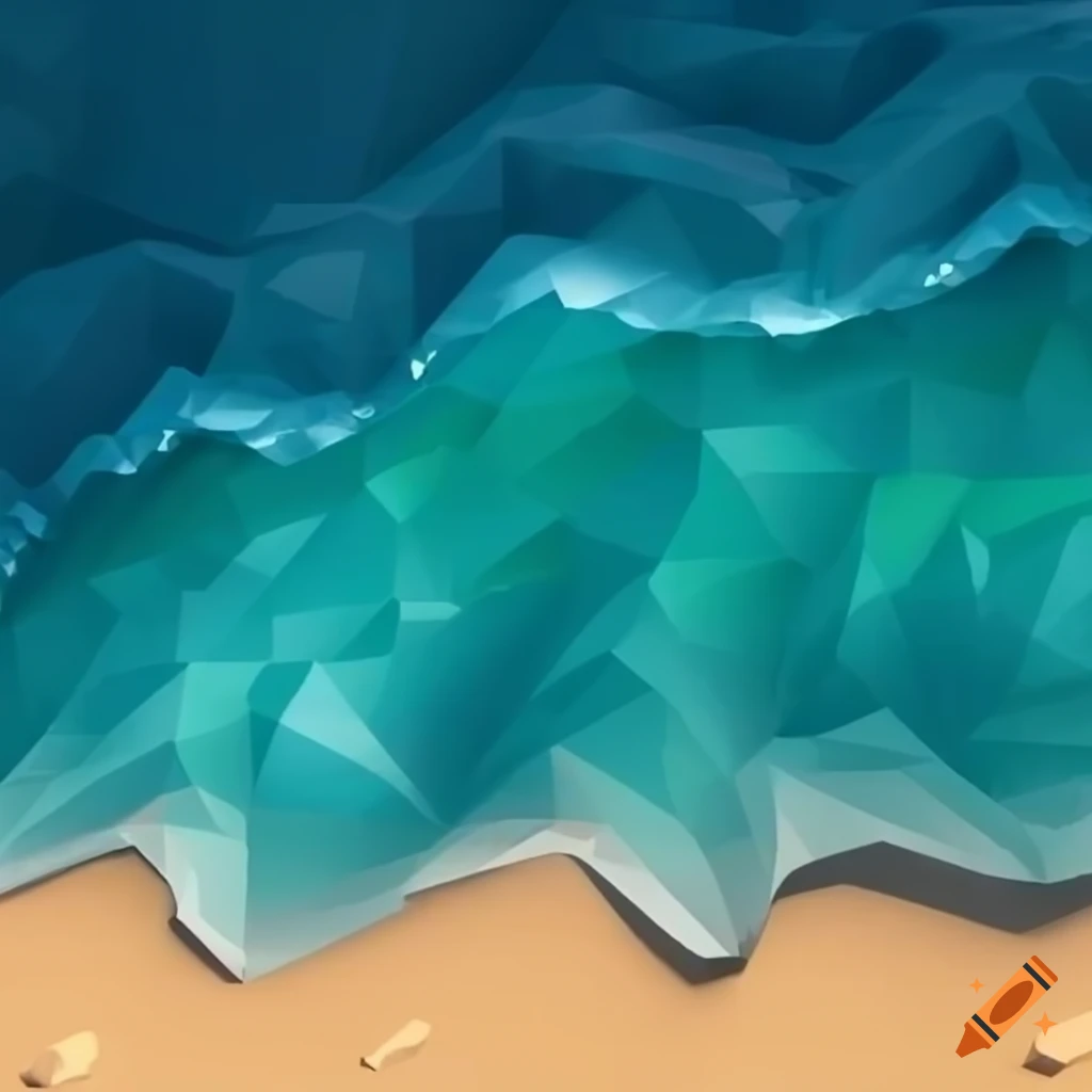 Water waves on a low poly sand coast on Craiyon