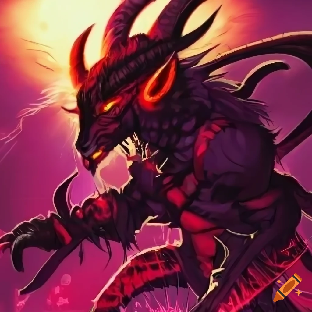 Fantastical demonic hexi cashmere goat with corkscrew horns in anime ...