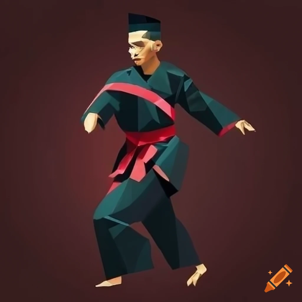 Colorful polygonal illustration of pencak silat on Craiyon